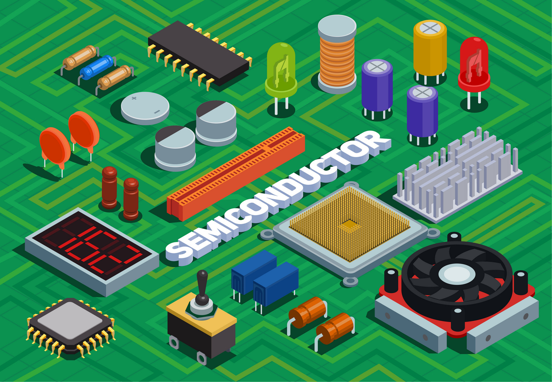 Semiconductor isometric background, a Decorative Illustration by ...