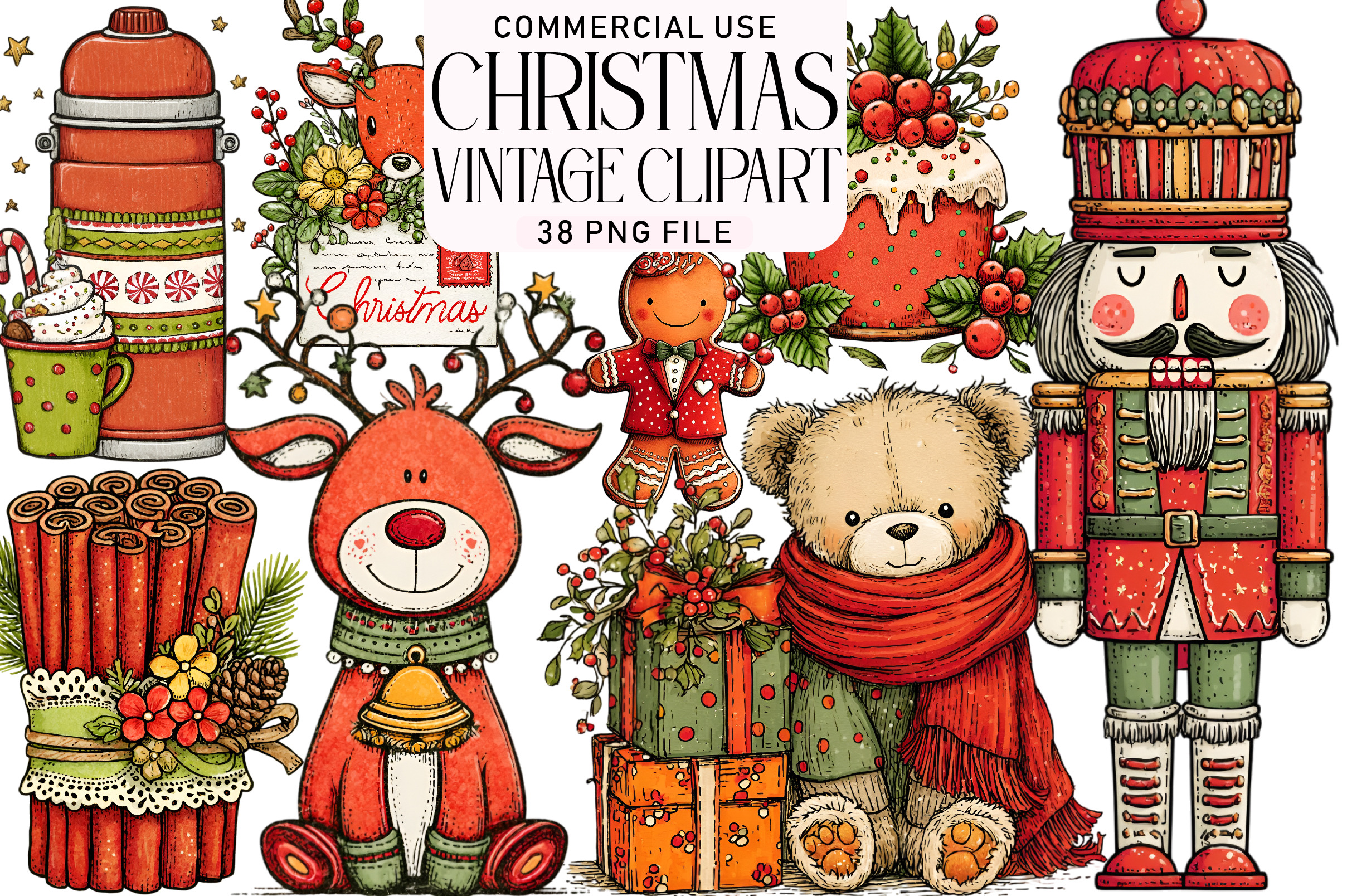 Vintage Christmas Clipart Bundle, an Illustration by Daily.Designs