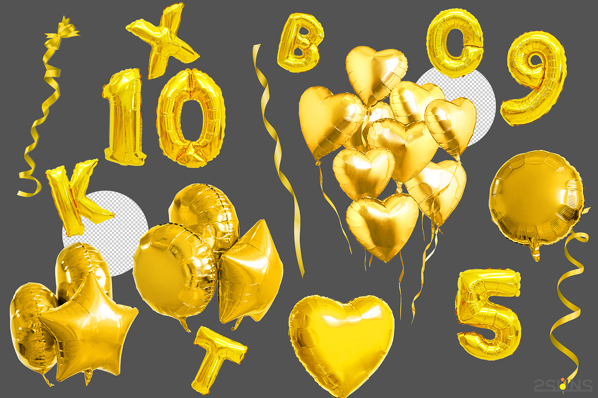 Foil balloons alphabet overlays png | Creative Market