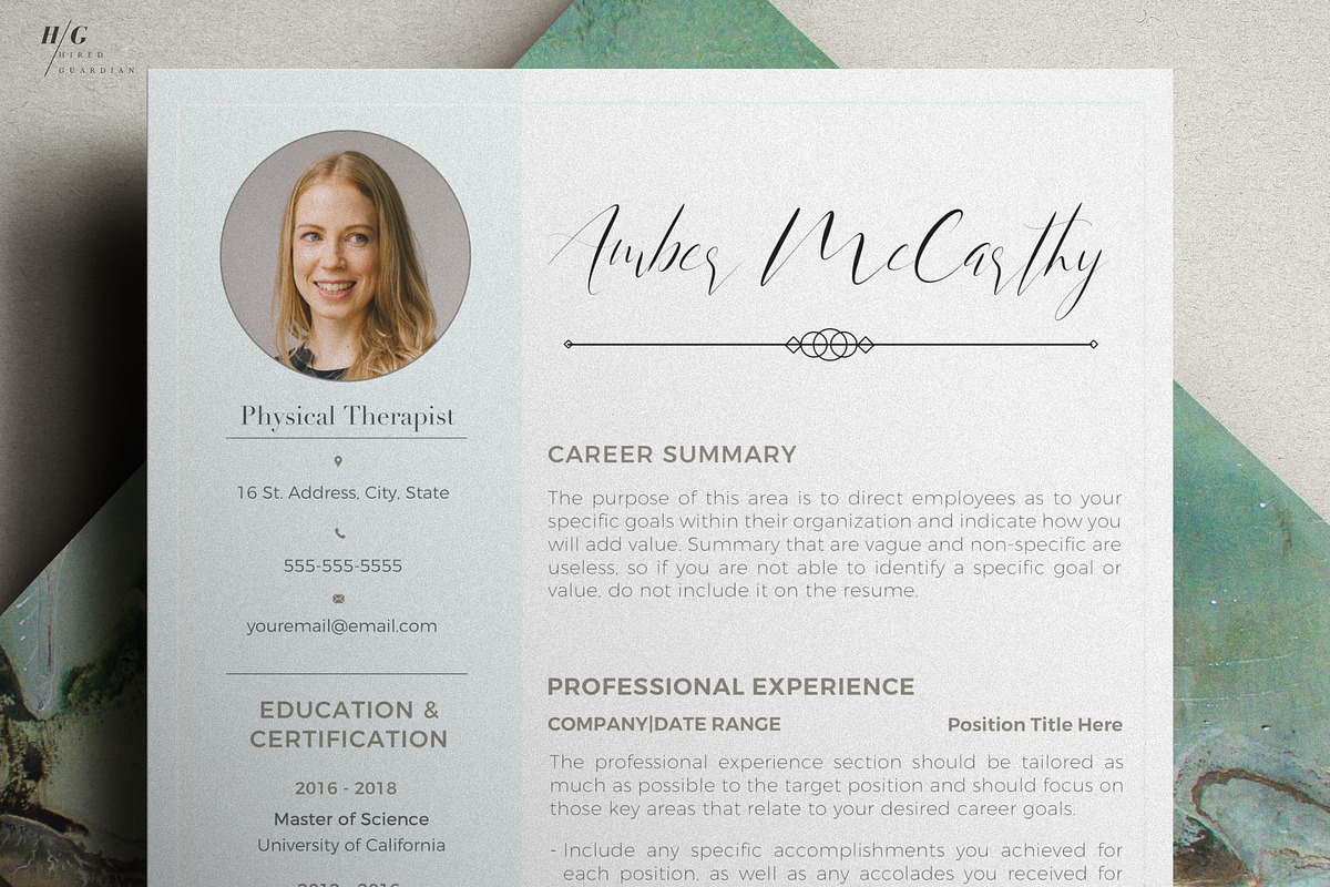 Resume Template / CV - Amber, a Resume Template by Hired Guardian
