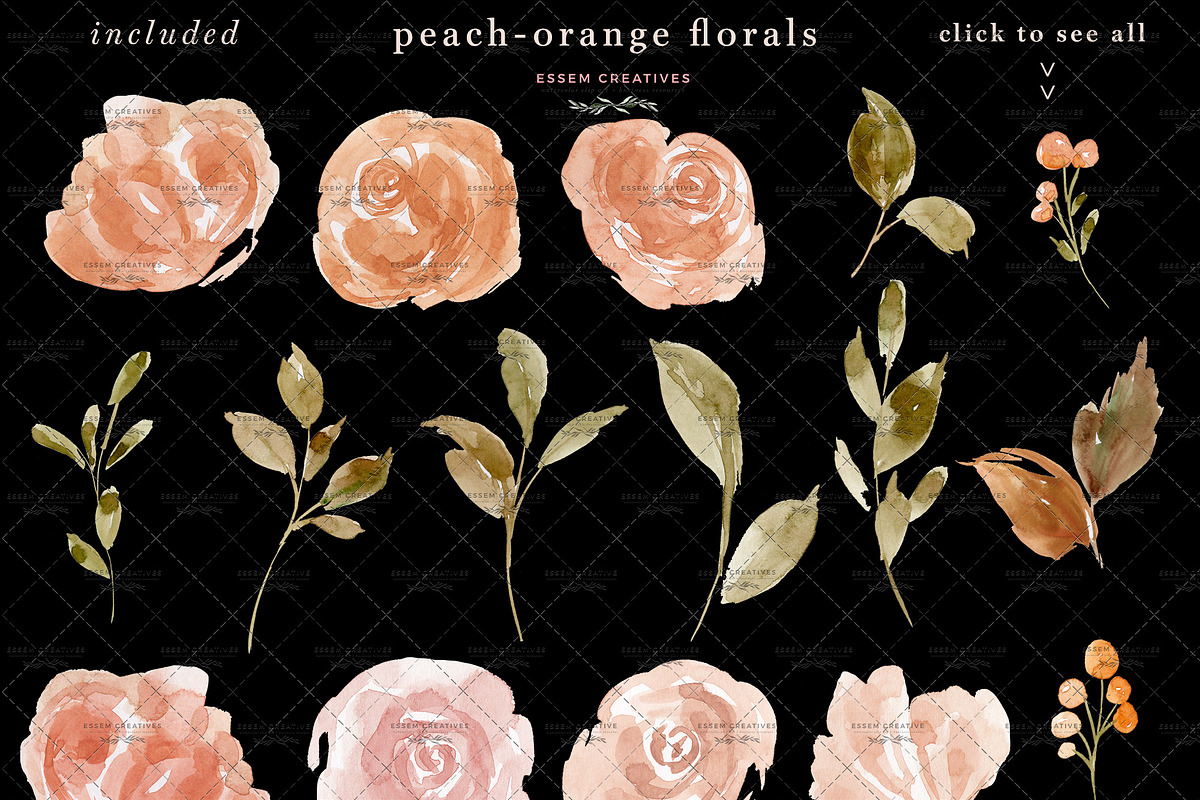 Peach Orange Fall Floral Clipart PNG, an Illustration by Essem Creatives