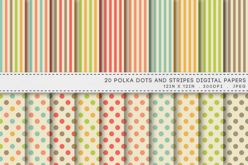 Polka Dots And Stripes Digital Paper, a Pattern Graphic by AzmariDigitals