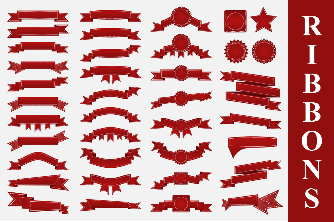 Vector embroidered red ribbons pack, a Pattern Graphic by PhotoVector