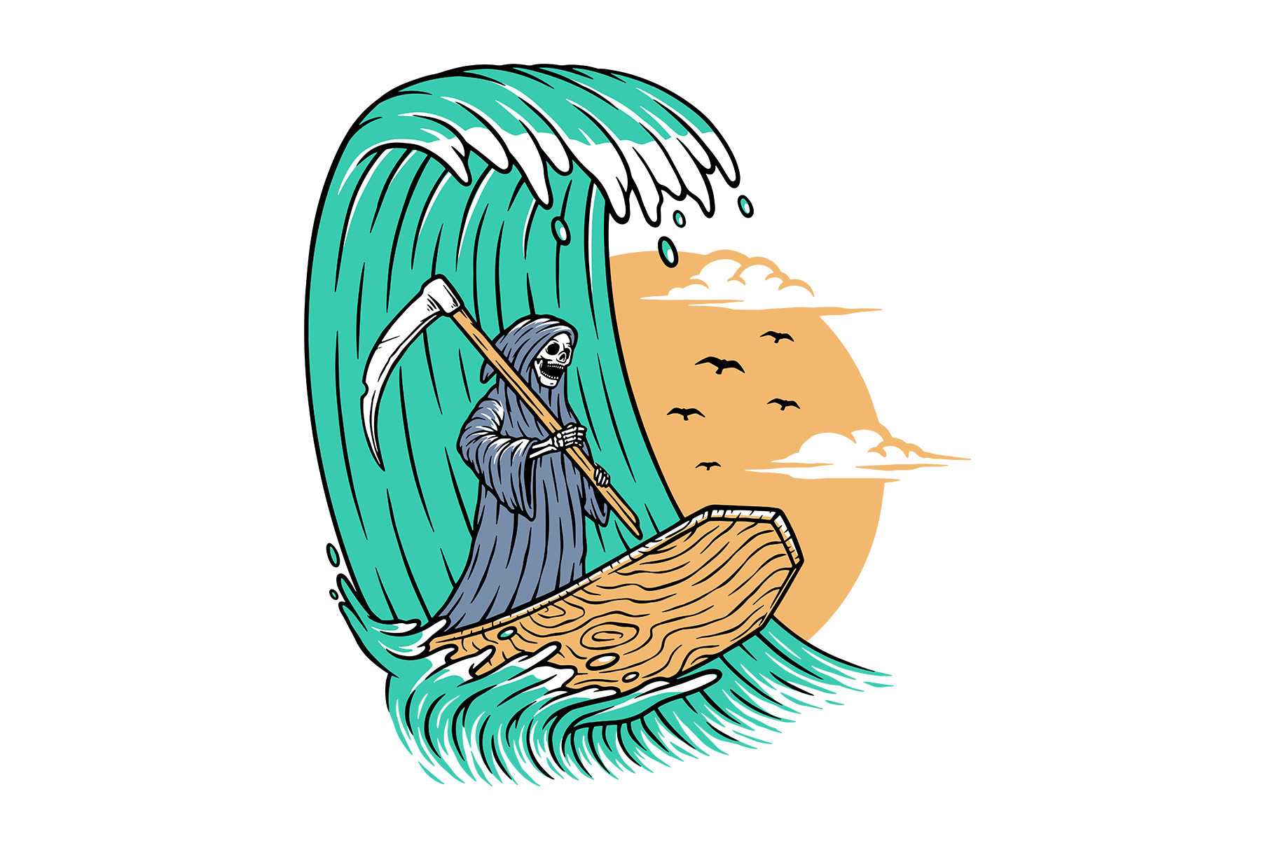 Grim reaper surfer illustration, a Person Illustration by gunaonedesign