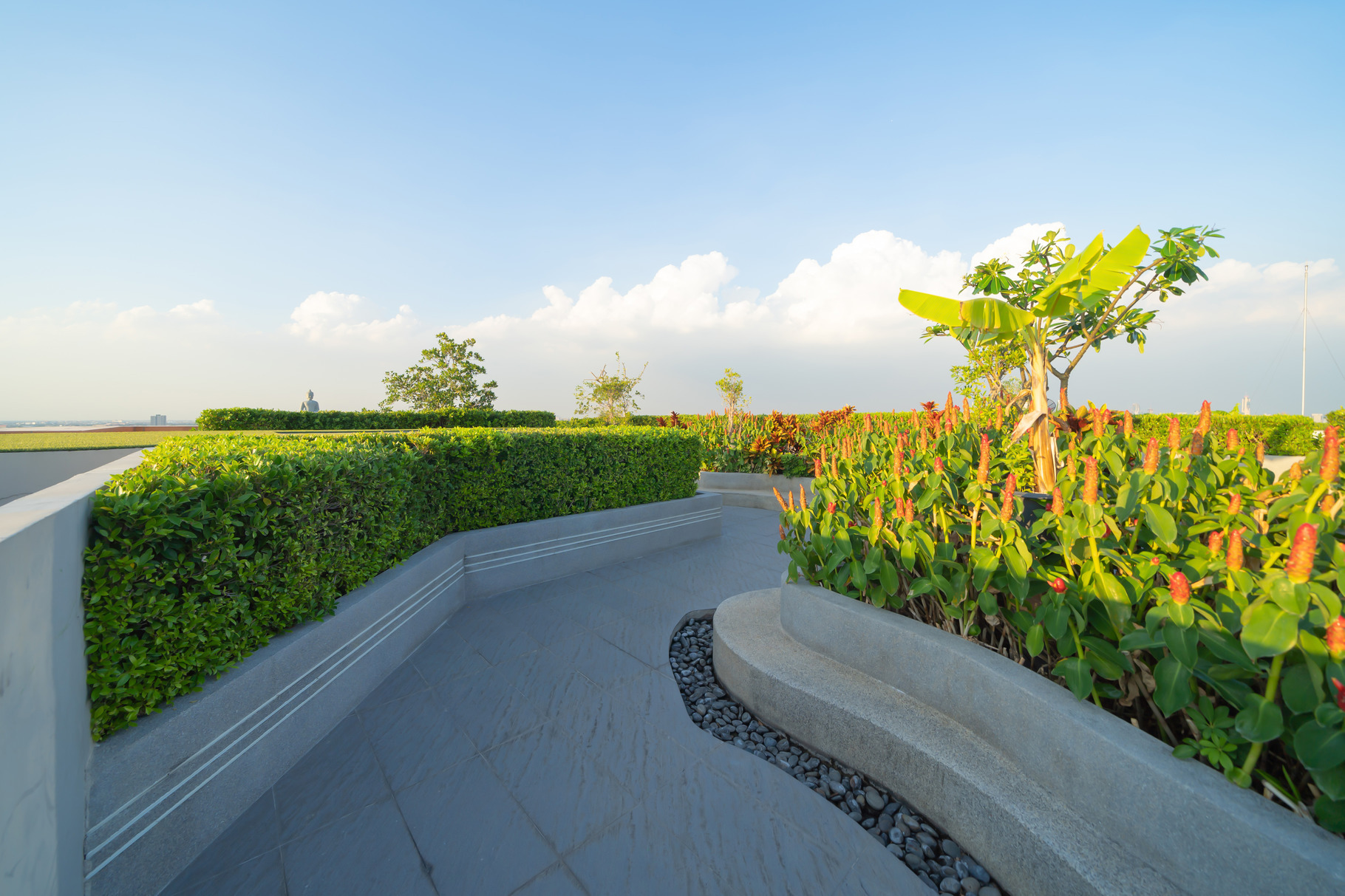 Sky garden on private rooftop of condominium or hotel, high rise, a ...