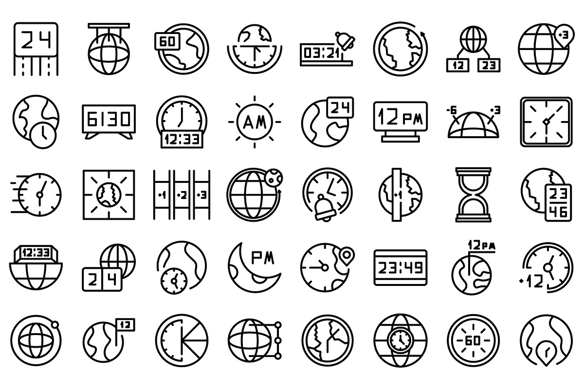 Time zones icons set outline vector., a Work Illustration by Ylivdesign ...