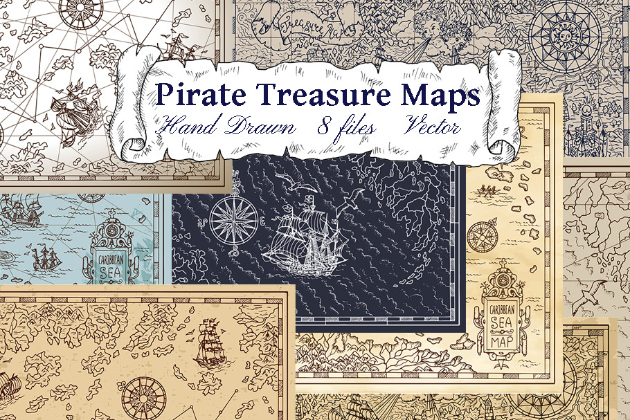 Pirate Treasure Maps Vector, a Decorative Illustration by Samiramay
