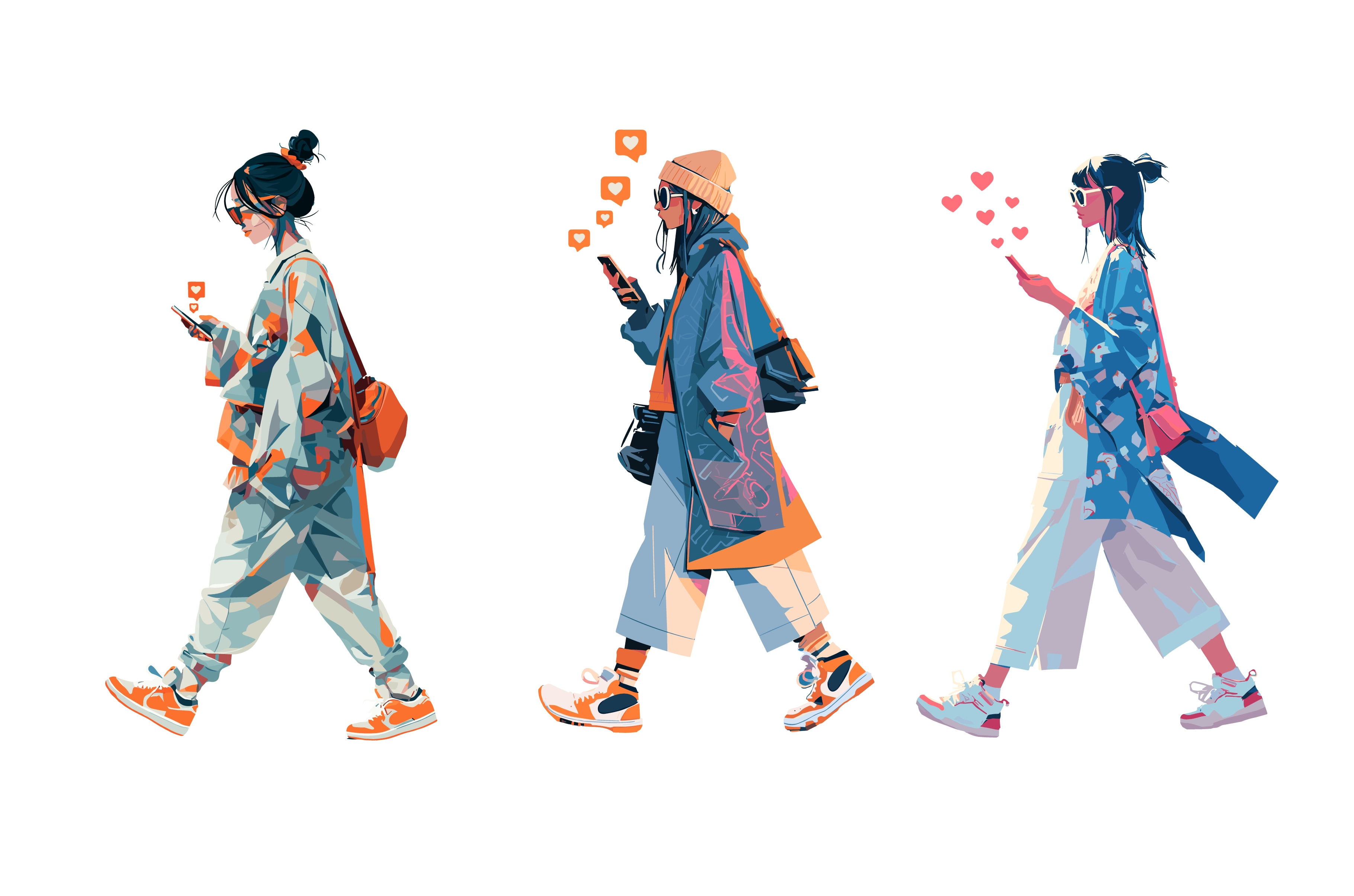 Female character texting love, a Person Illustration by Onyx