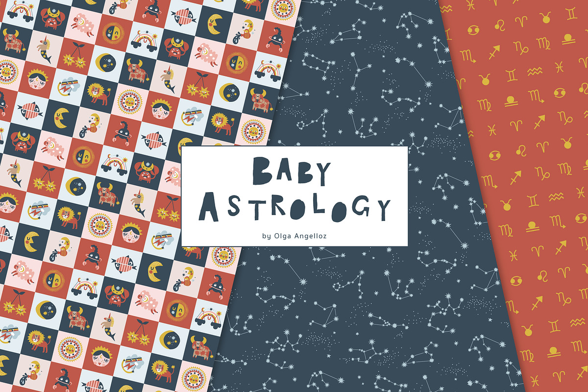 Baby Zodiac Sign clipart pattern, an Illustration by @olga.angelloz