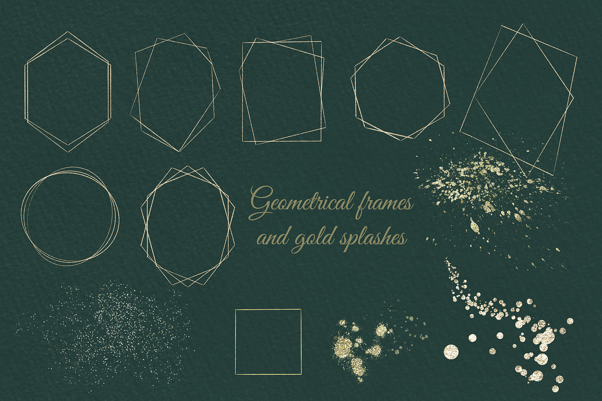 Gold and green watercolor greenery set