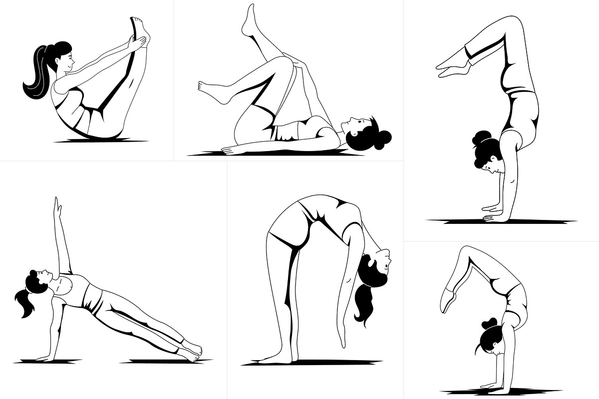 Animated Yoga Poses Illustration Set, a Solid Icon by Creative Stall