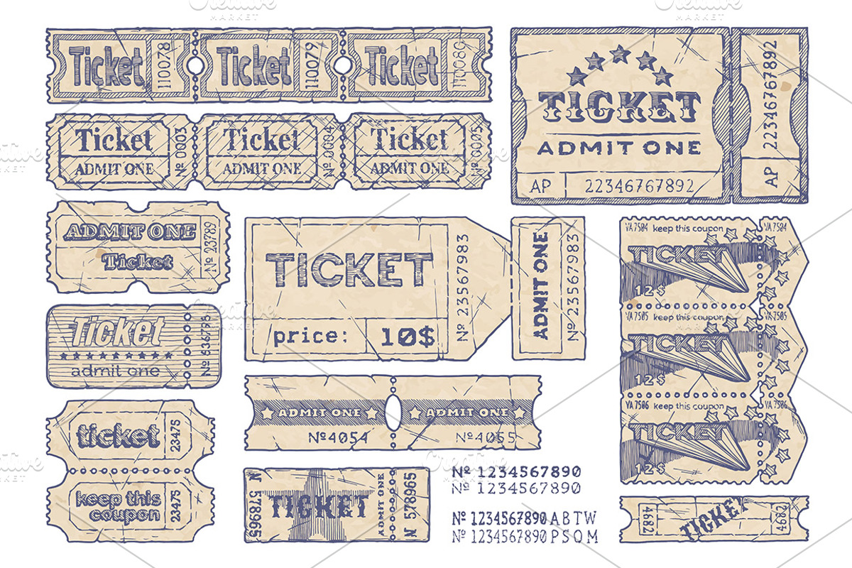 Retro tickets set, an Illustration by CatMadePattern