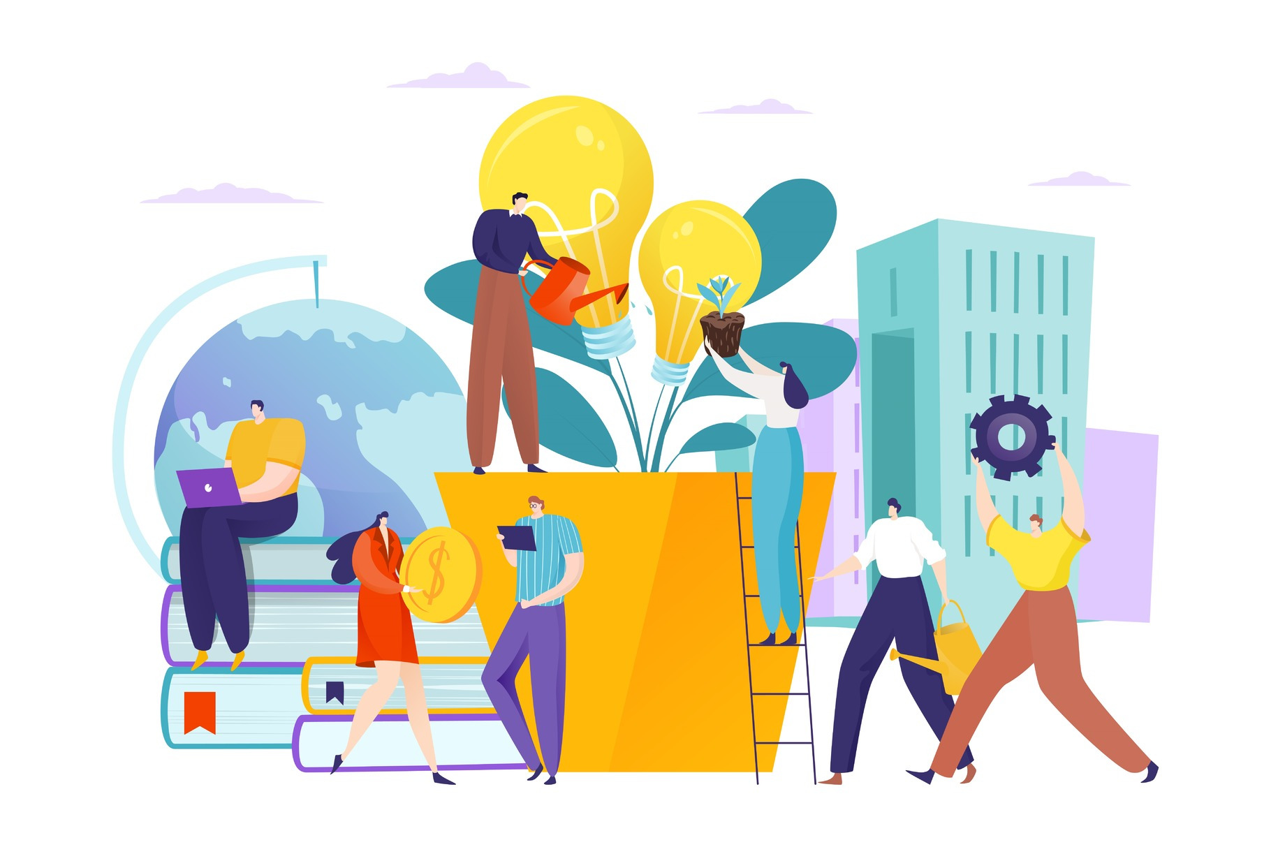 Business idea tree with bulb, vector, a Person Illustration by VectorsBang