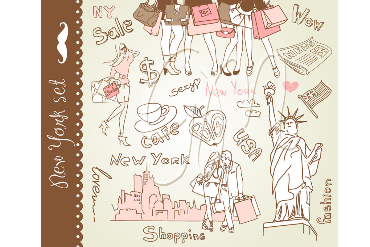 hand drawn New York clipart doodles, an Illustration by GraphicMarket