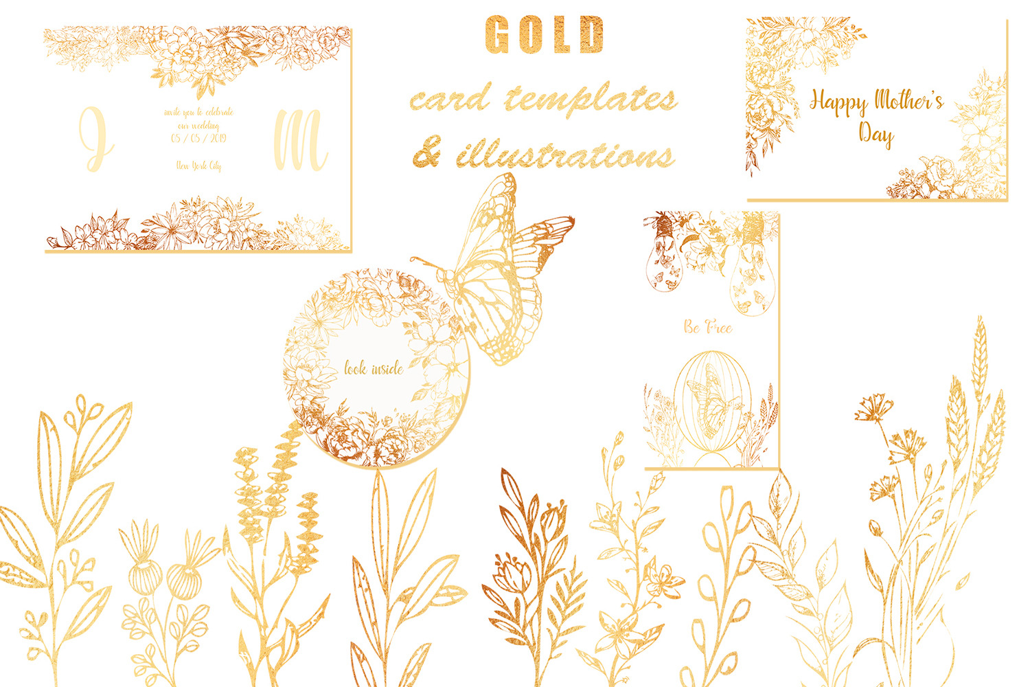 Gold Card templates and floral items, a Card Template by ...