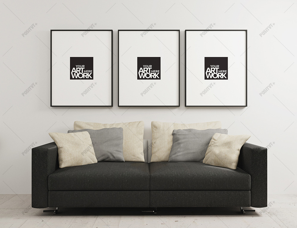 Frame Mockup 3 Panel Interior, a Print Template by positvtplus