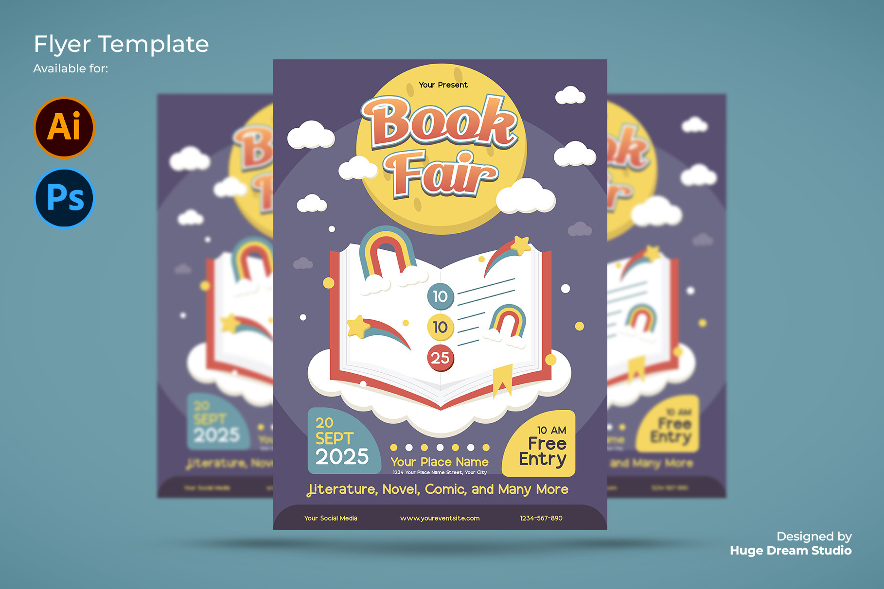 Playful Book Fair Flyer Template, a Flyer Template by Huge Dream Studio