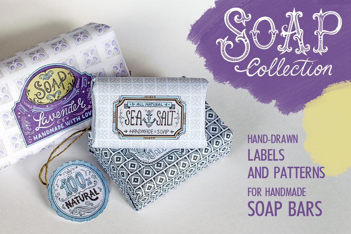 Labels and patterns for soap bars, an Illustration by piyacler