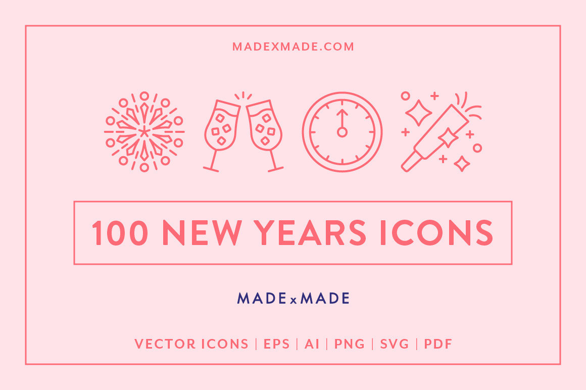 New Years Eve Line Icons | Creative Market