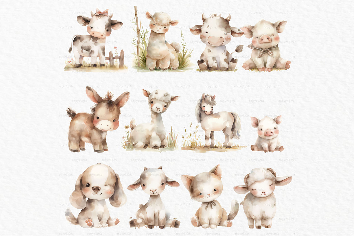 Farm animals clipart PNG, an Animal Illustration by MyLittleMeow