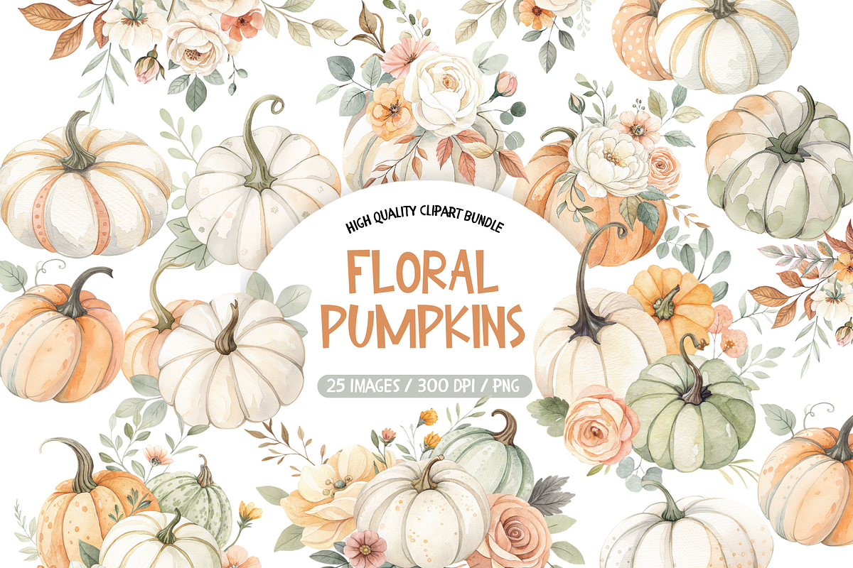 Fall Pumpkin Bouquets Clipart, an Illustration by TatiMockup