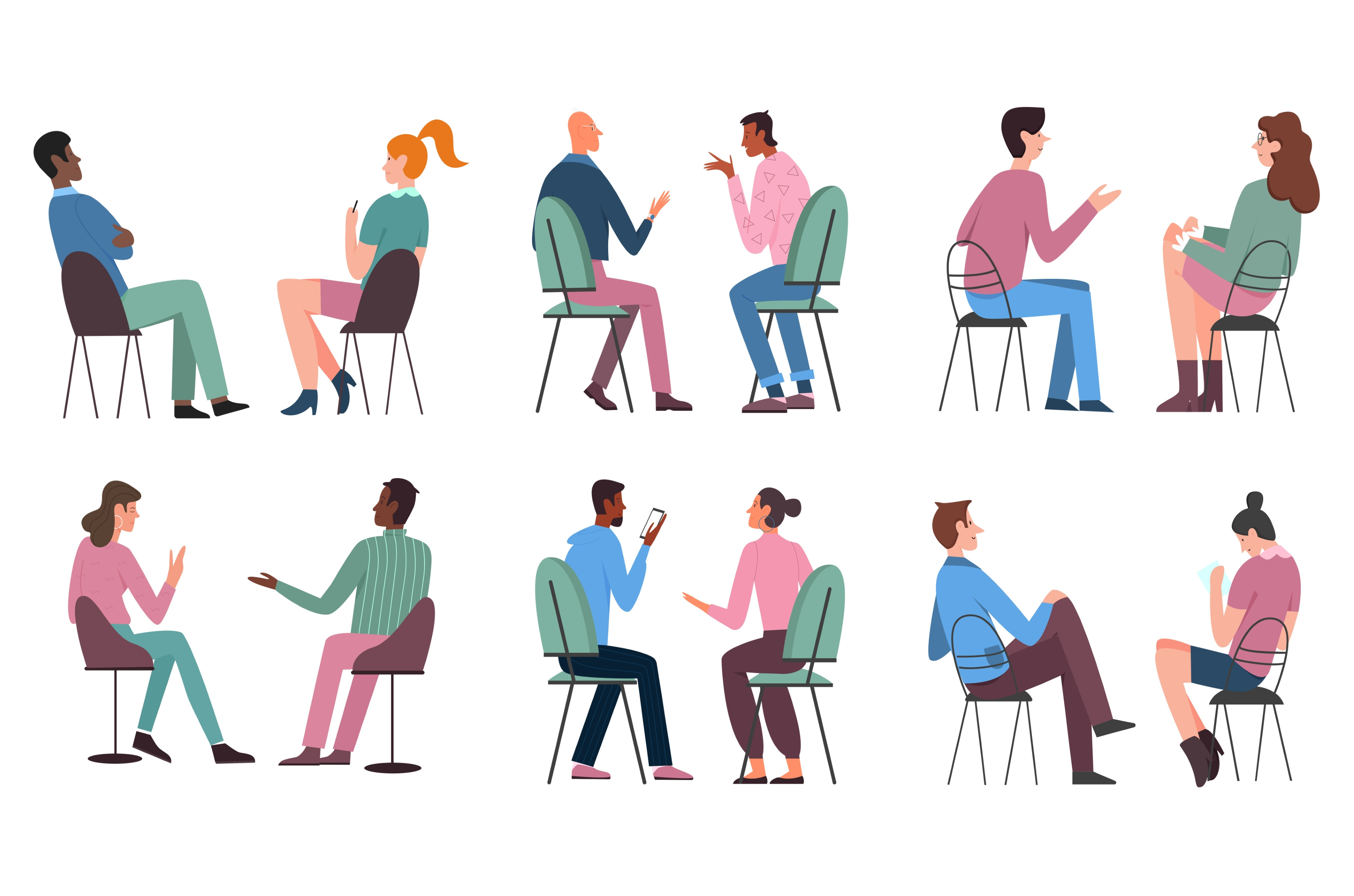 People sit on chairs and talking set, a Person Illustration by Flashvector