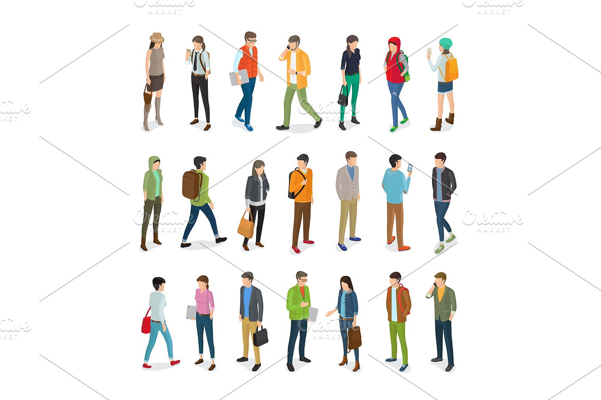 Teenagers Students Vector Flat Collection on White, an Object Graphic ...