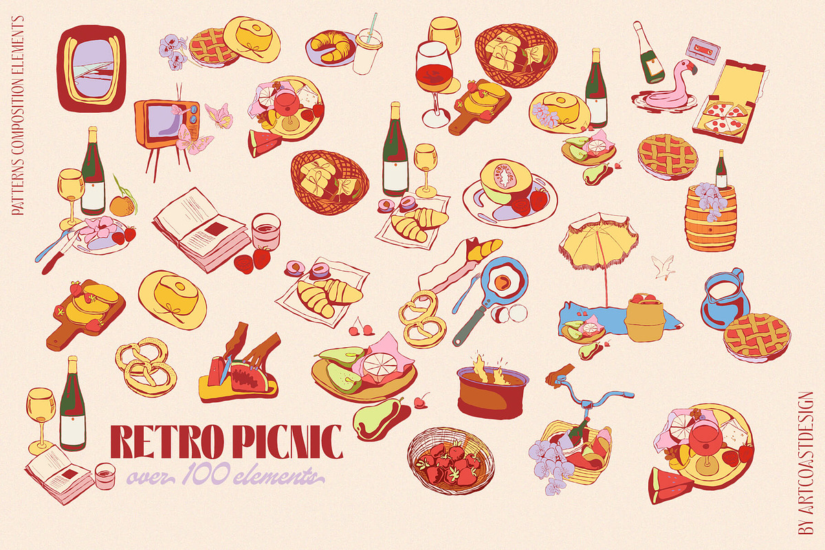 Retro Picnic & Affirmations Posters, a Food Illustration by nadispasibenko