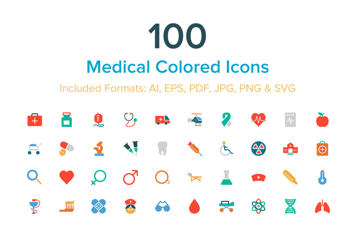 100 Medical Colored Icons, an Icon by Creative Stall