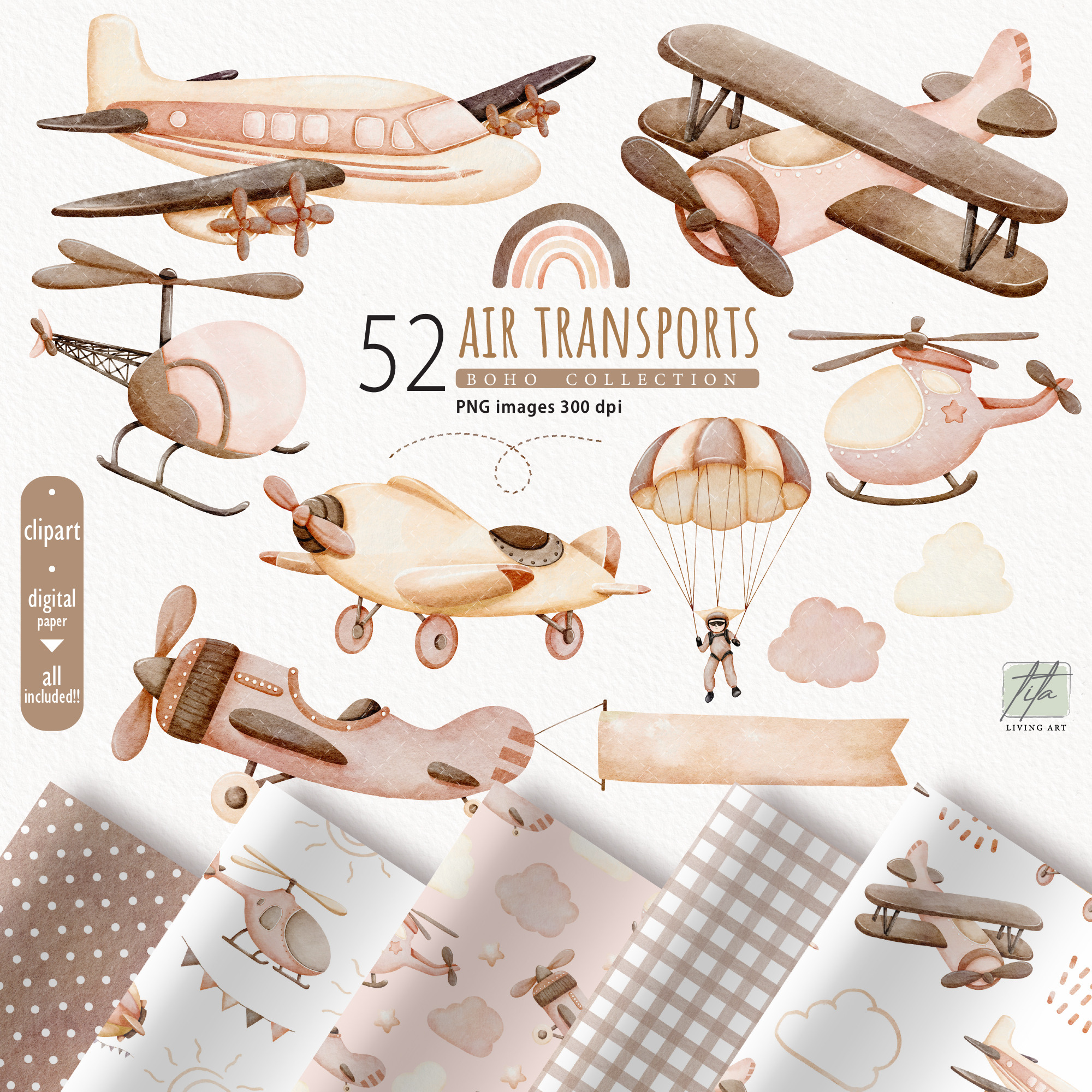 Watercolor Air Transport Clipart, a Transportation Illustration by ...