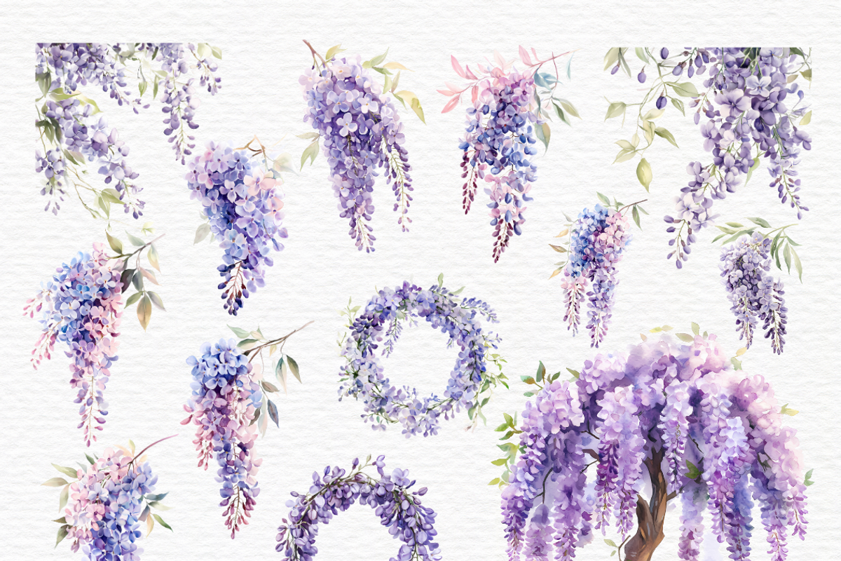 Wisteria tree floral clipart, a Decorative Illustration by Invite to ...