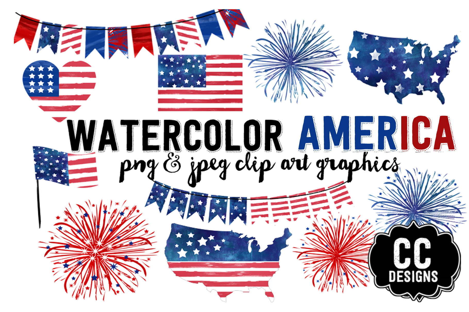 Watercolor USA illustration Clip Art, an Illustration by CC Designs