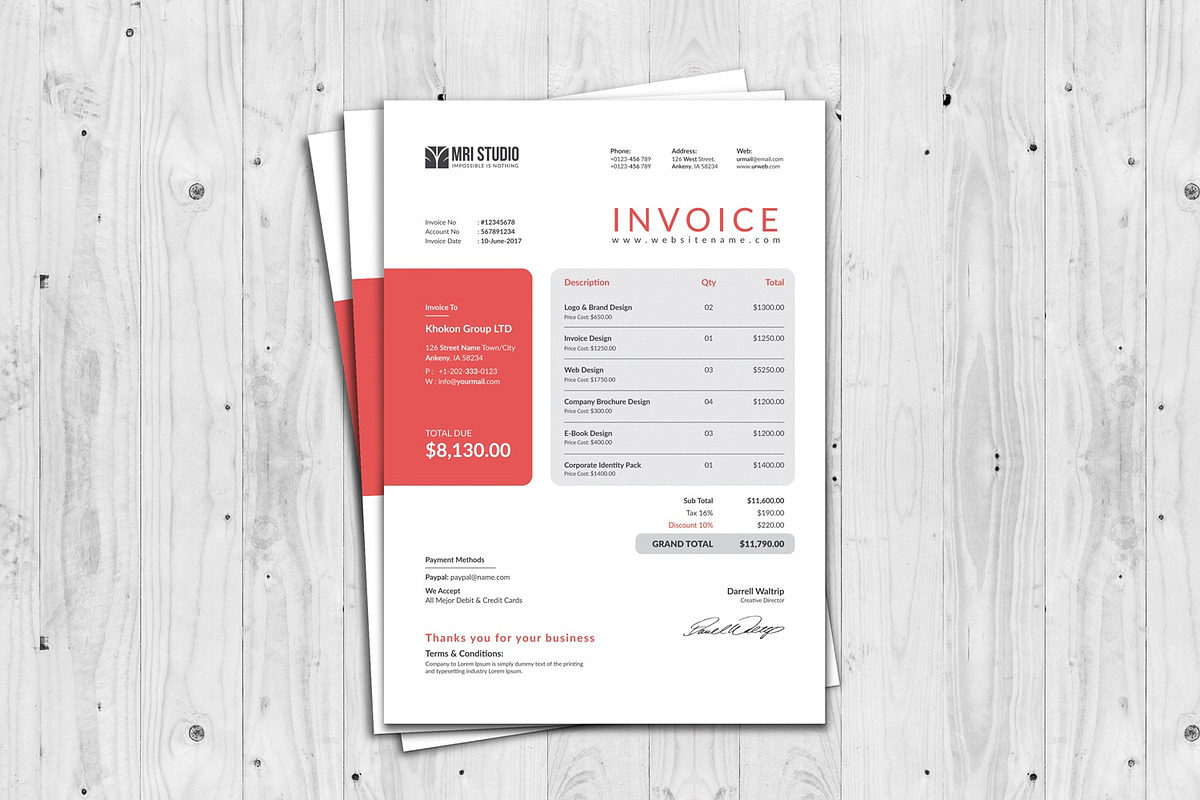 Invoice Template, a Stationery Template by MRI STUDIO