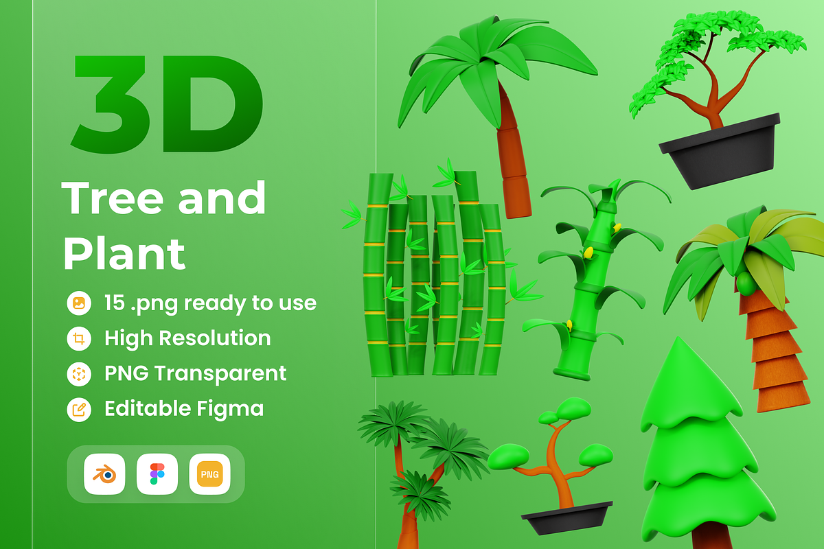 Tree and Plant 3D Illustration, a Plants & Tree 3D Model by Vektora Studio