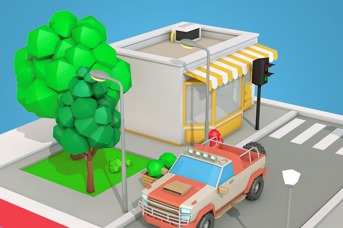 Low Poly Burger Cafe on Phone screen, an Architecture 3D Model by Low ...