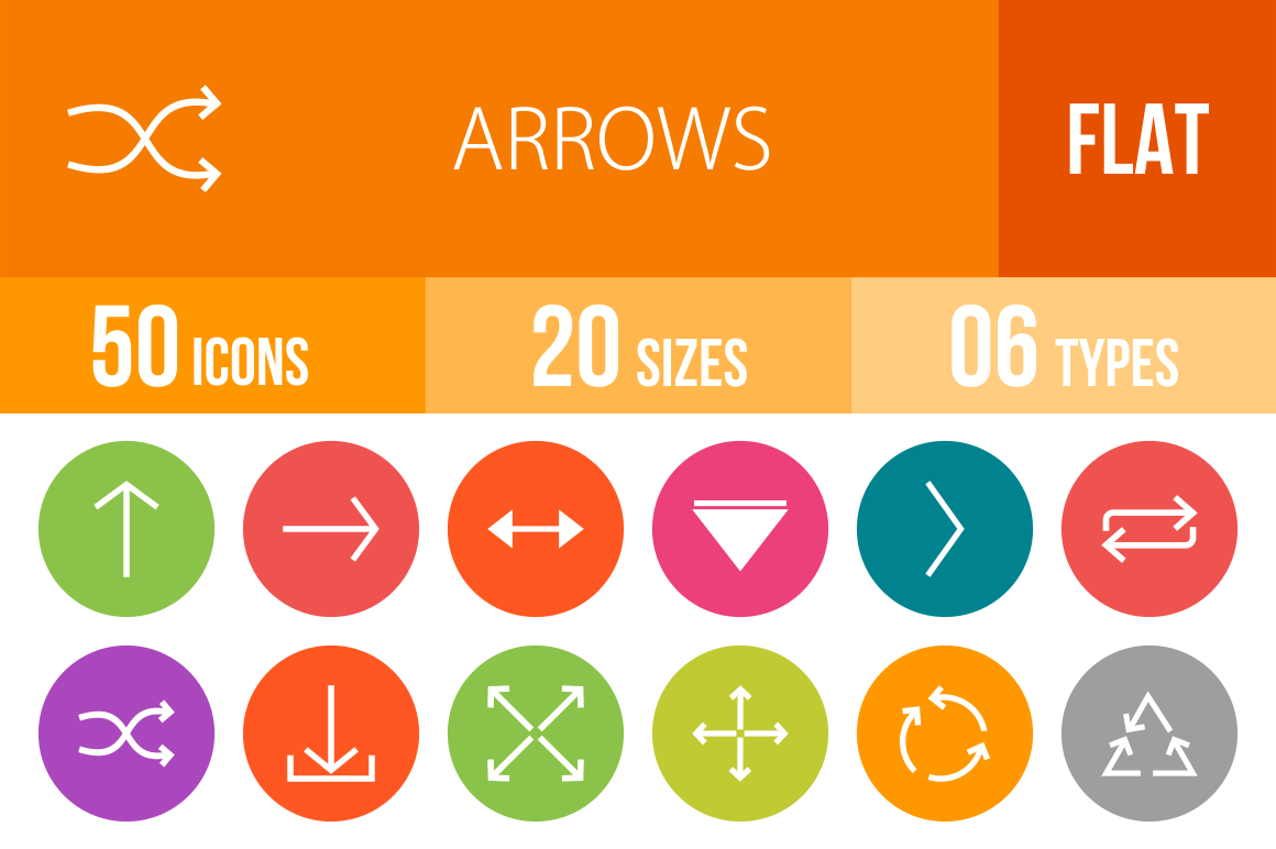 50 Arrows Flat Round Icons, an Icon by IconBunny