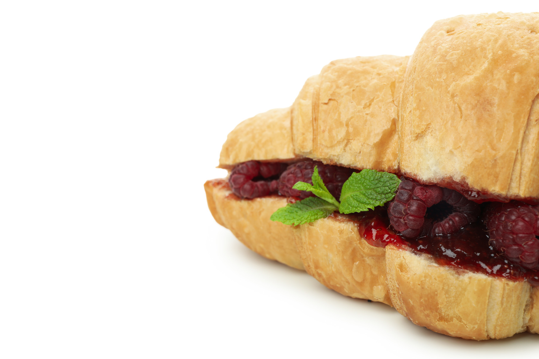 Croissant with raspberry jam, isolated on white background, a Food ...