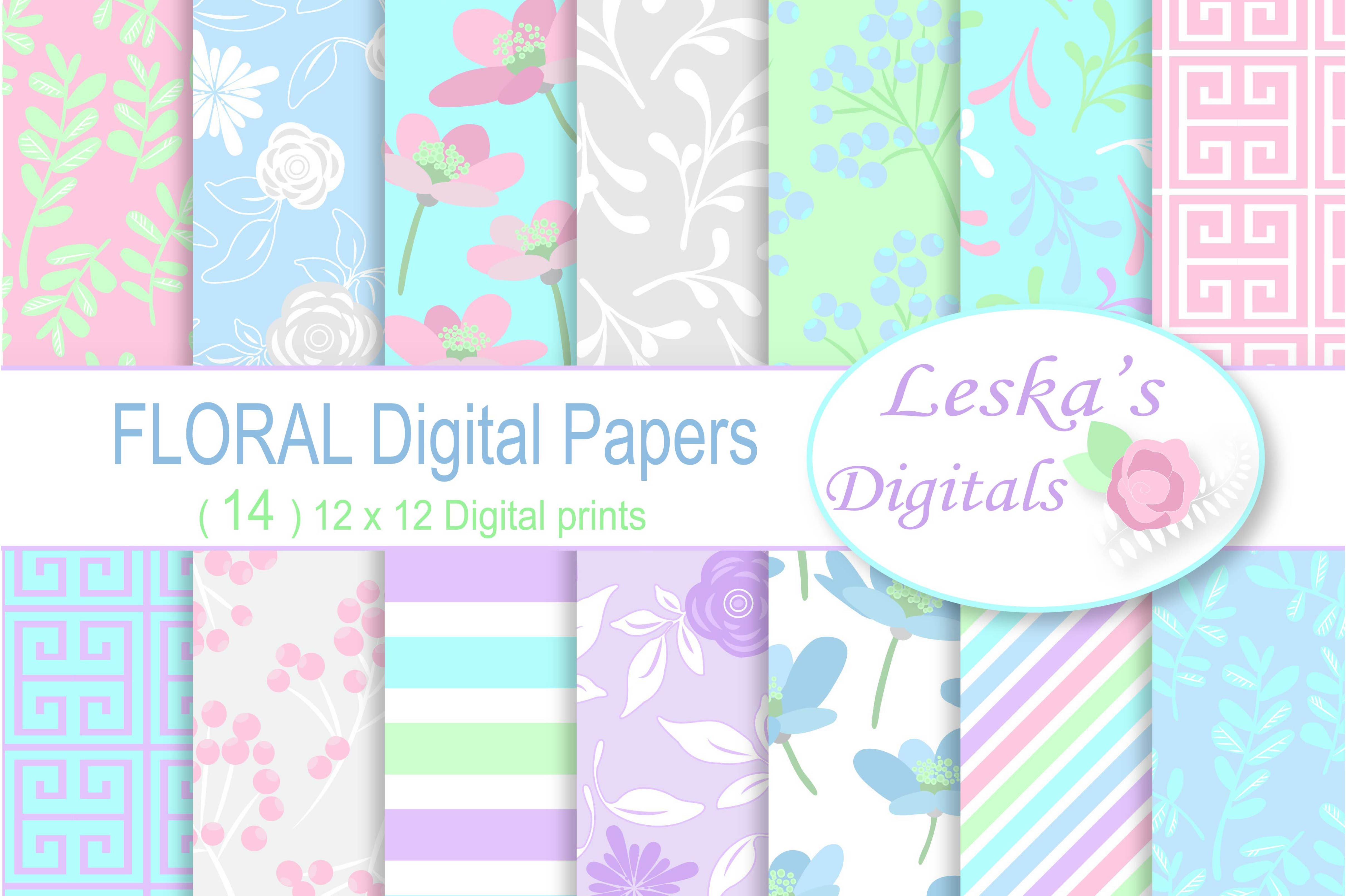 Digital Paper - Bright Floral Pastel, a Pattern Graphic by Leska's Digitals