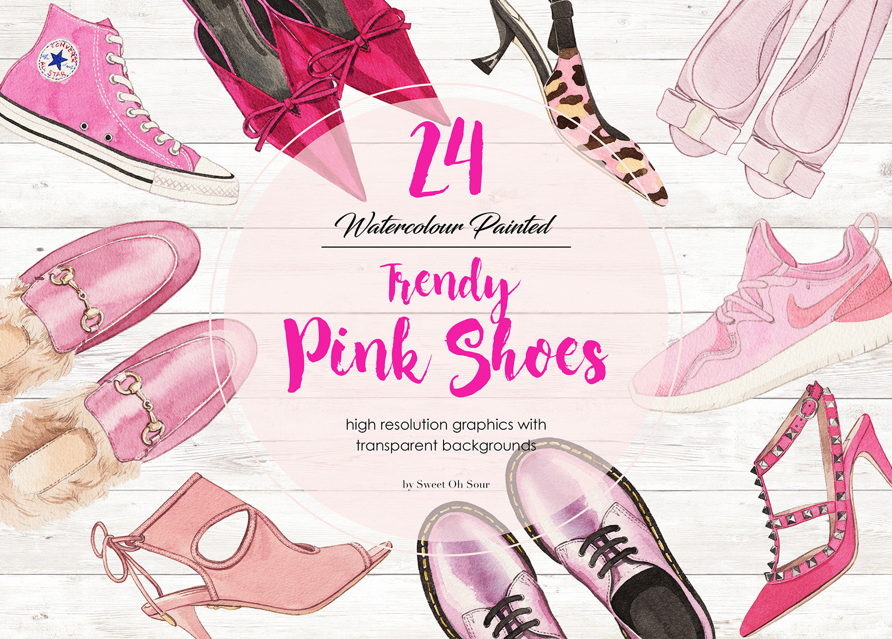 24 WATERCOLOR PAINTED PINK SHOES, an Illustration by Sweet Oh Sour ...