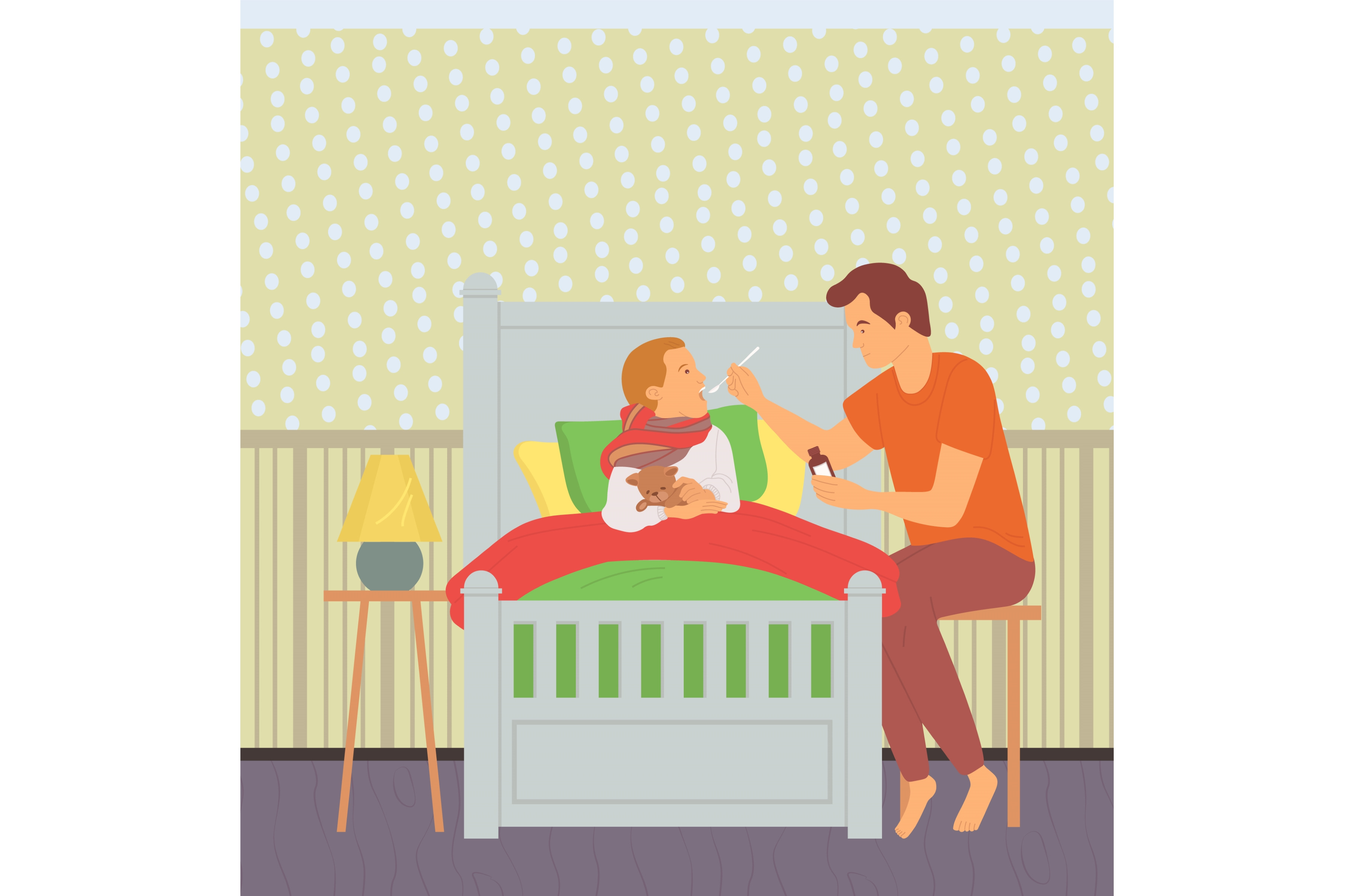 Father Caring for Sick Child Daddy, a Healthcare Illustration by ...