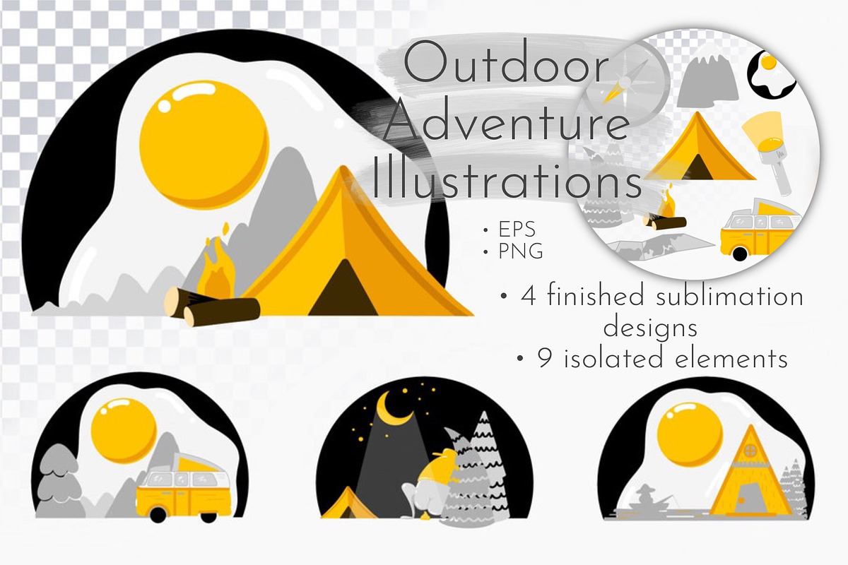 Outdoor adventure clipart, camping, an Illustration by DatsenCreate