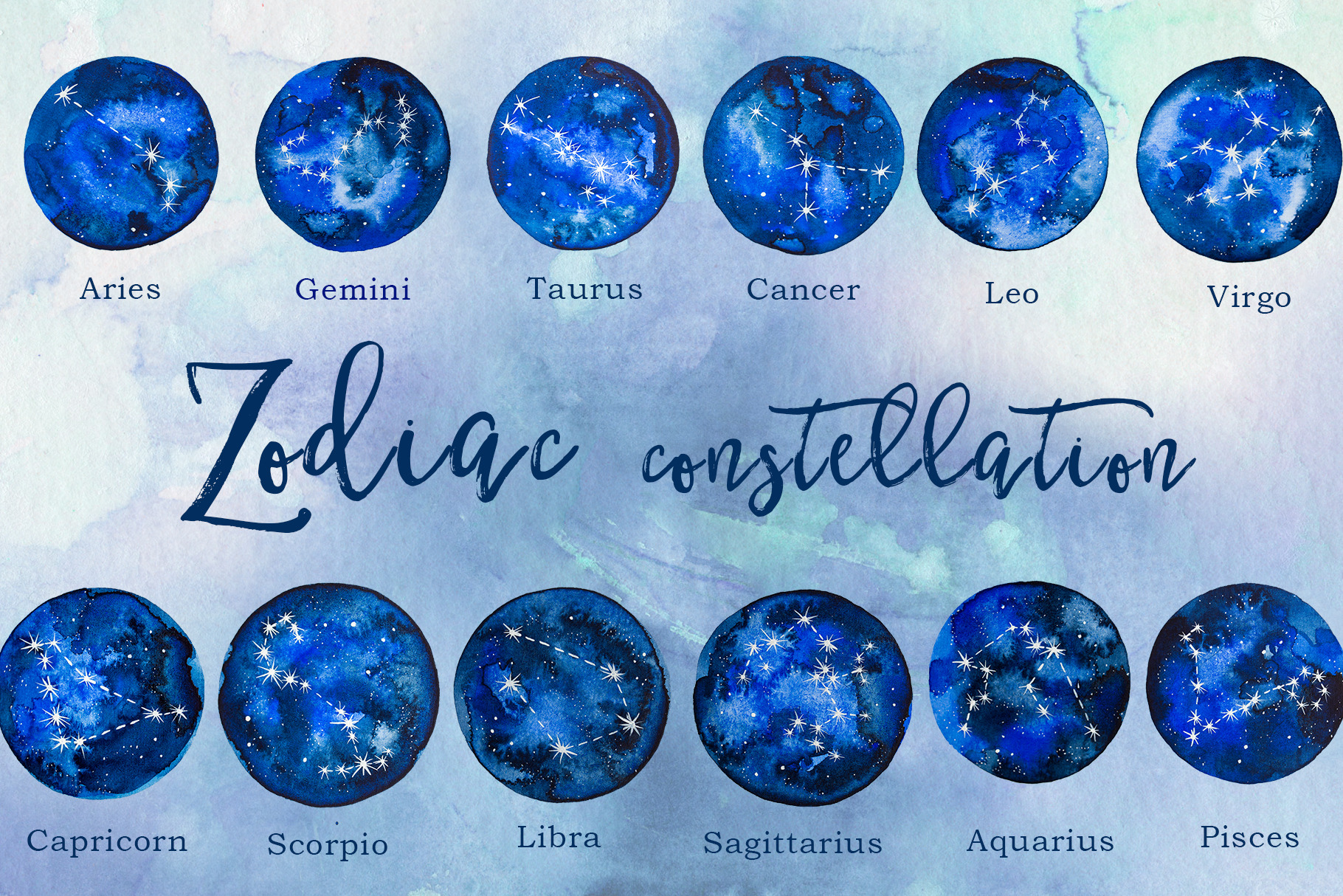 Watercolor Zodiac Constellation Set, an Object Illustration by ...