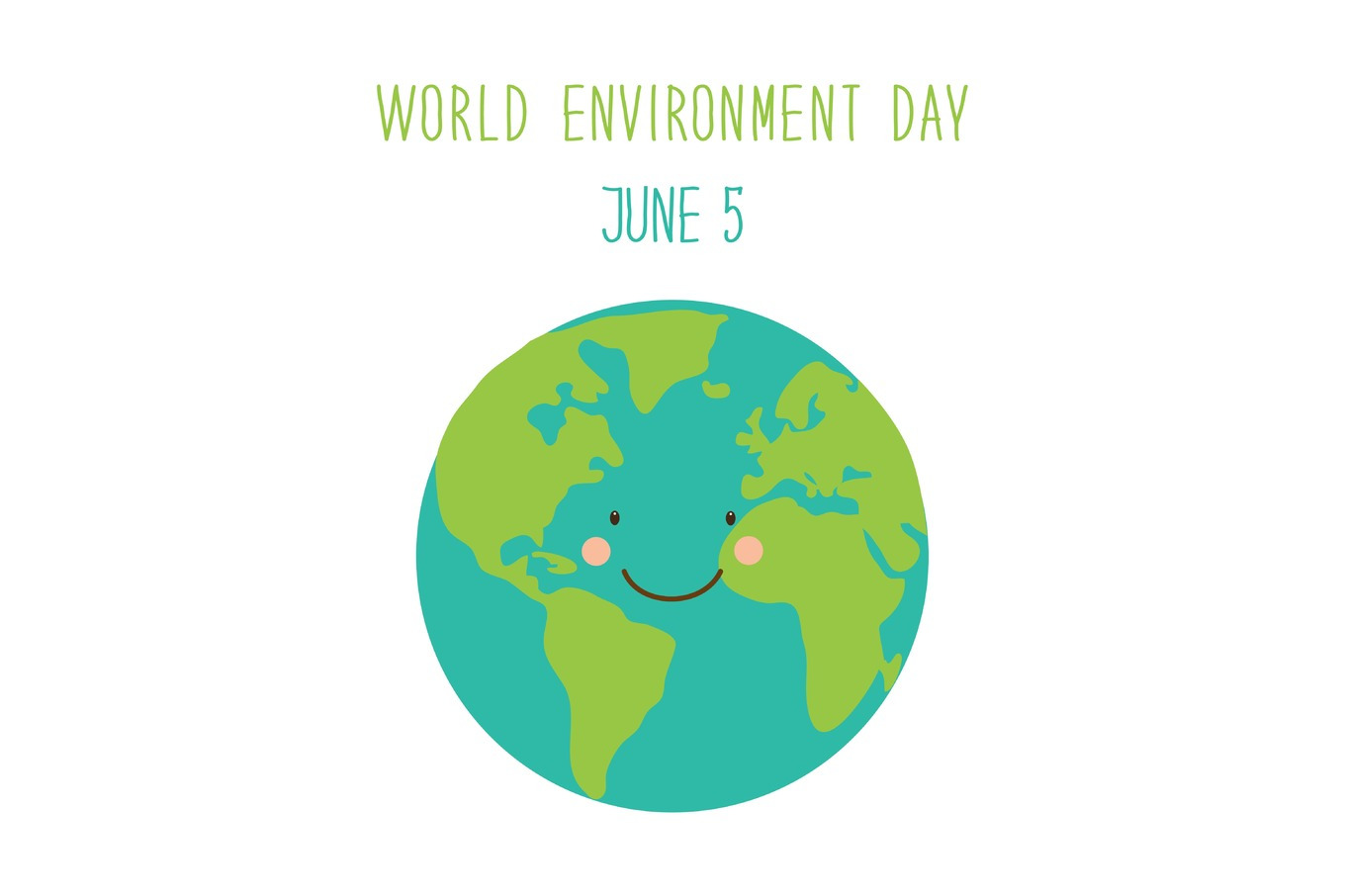 Cute hand drawn World Environment Day card with smiling character of ...