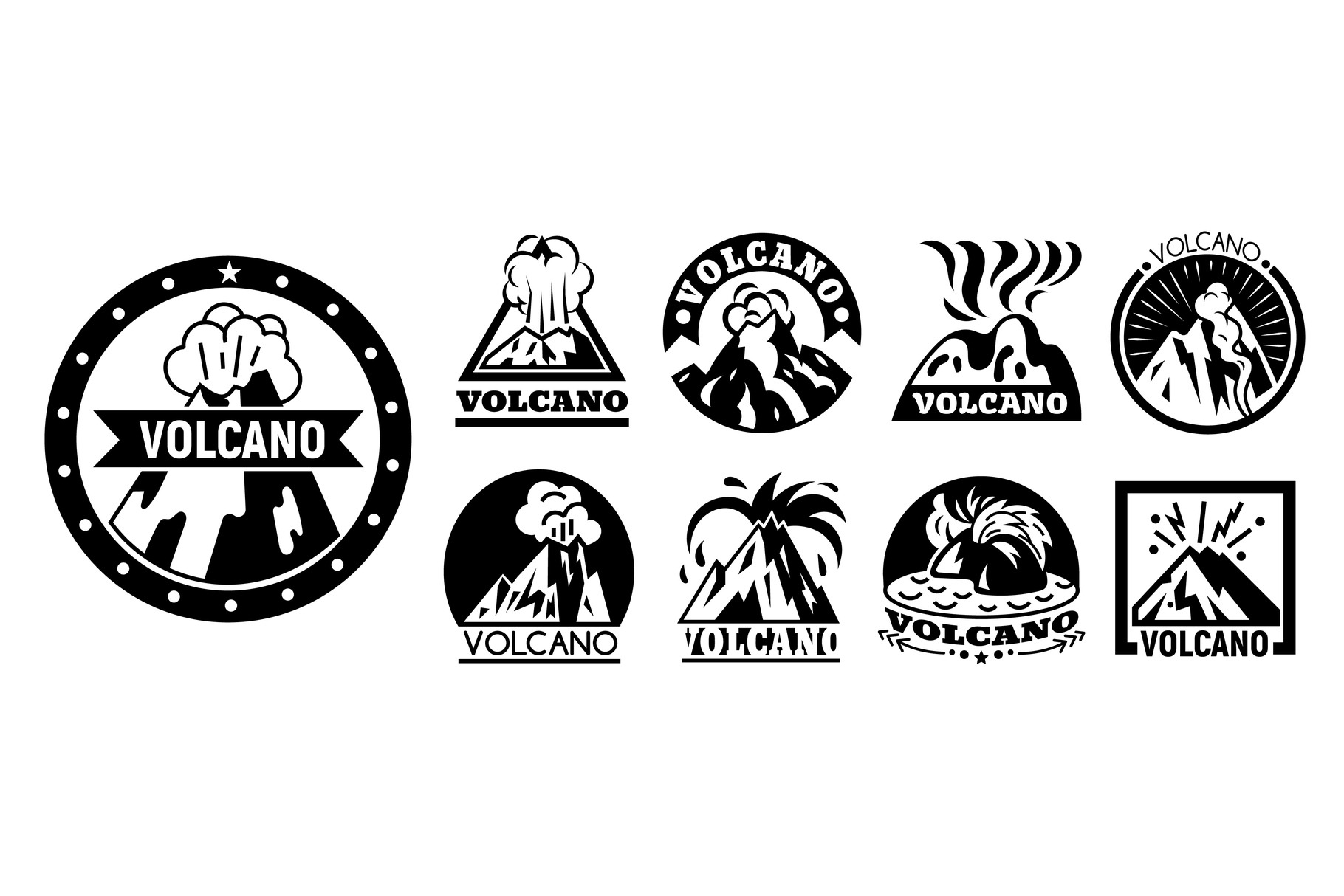 Volcano logo set, simple style, an Illustration by Ylivdesign