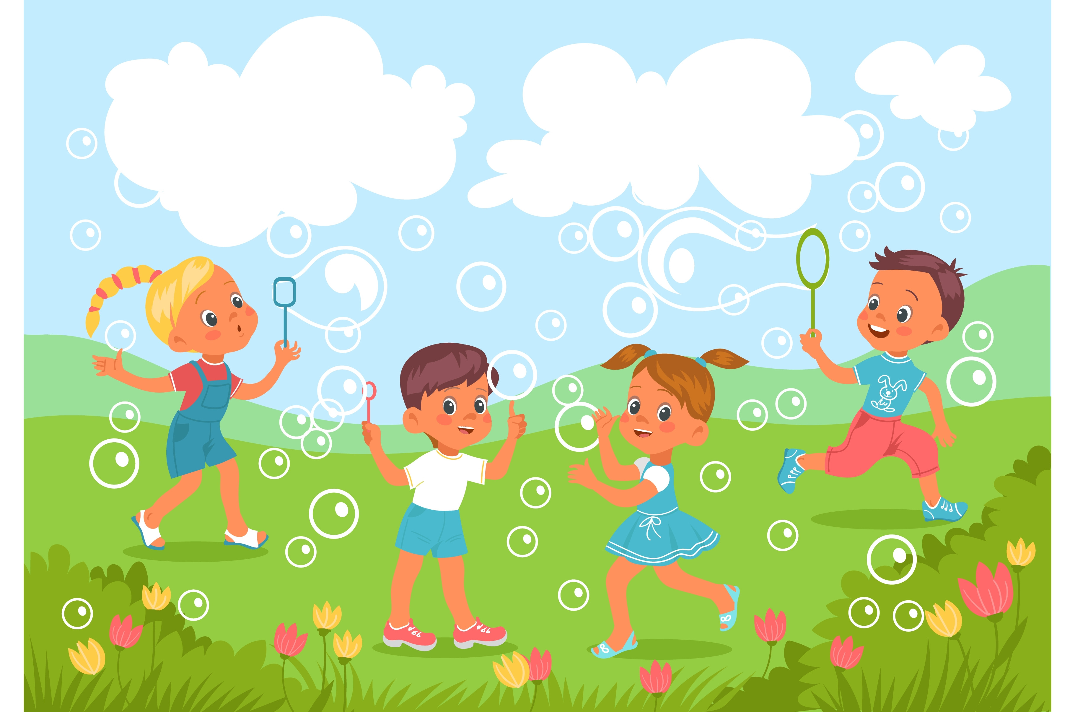 Kids blow bubbles. Happy carefree, an Education Illustration by Vectorbuum