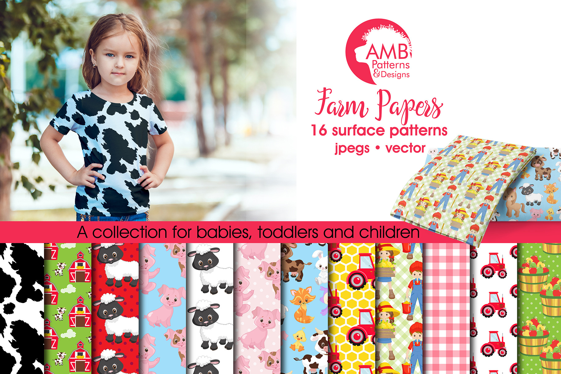 Farm Animal Papers, AMB-1493, a Pattern Graphic by AMBillustrations