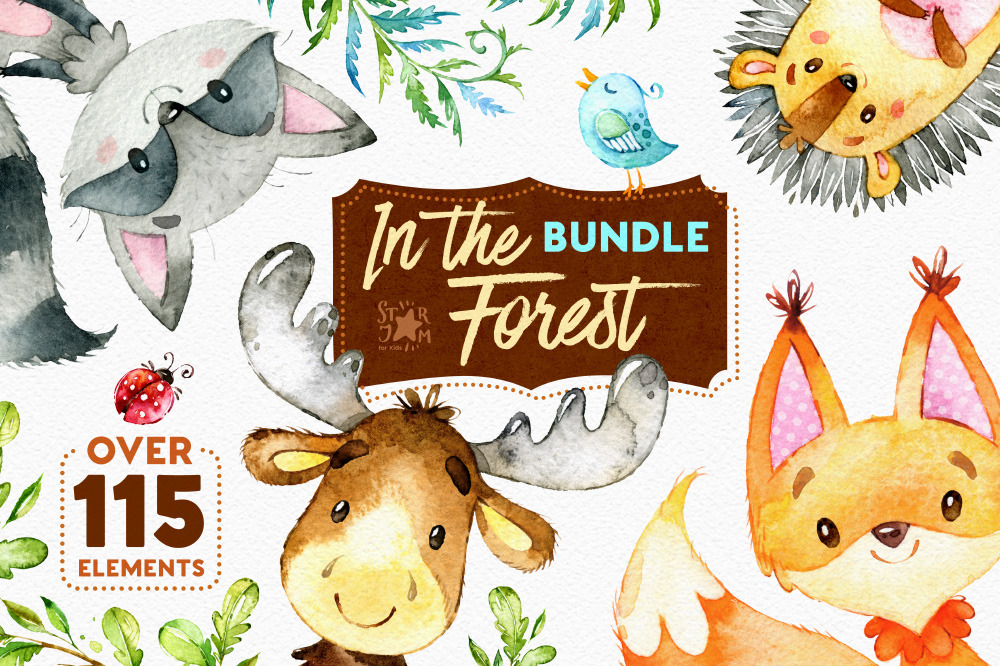 In The Forest. Watercolor Bundle, an Animal Illustration by StarJam