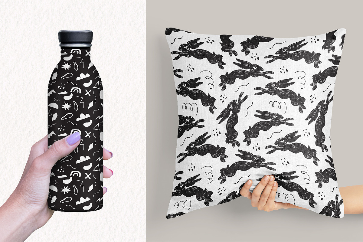 Rabbits. Linocut vector collection, an Animal Illustration by ...