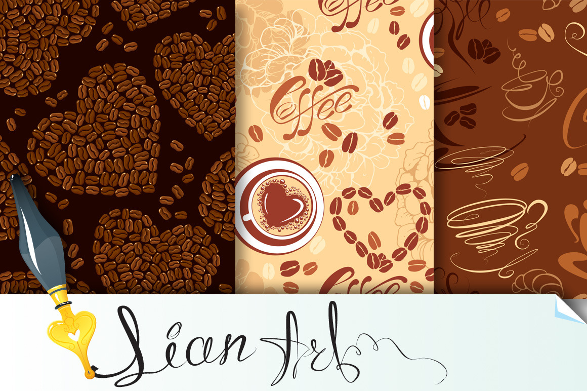 3 Seamless patterns with coffee, a Pattern Graphic by Lian-art