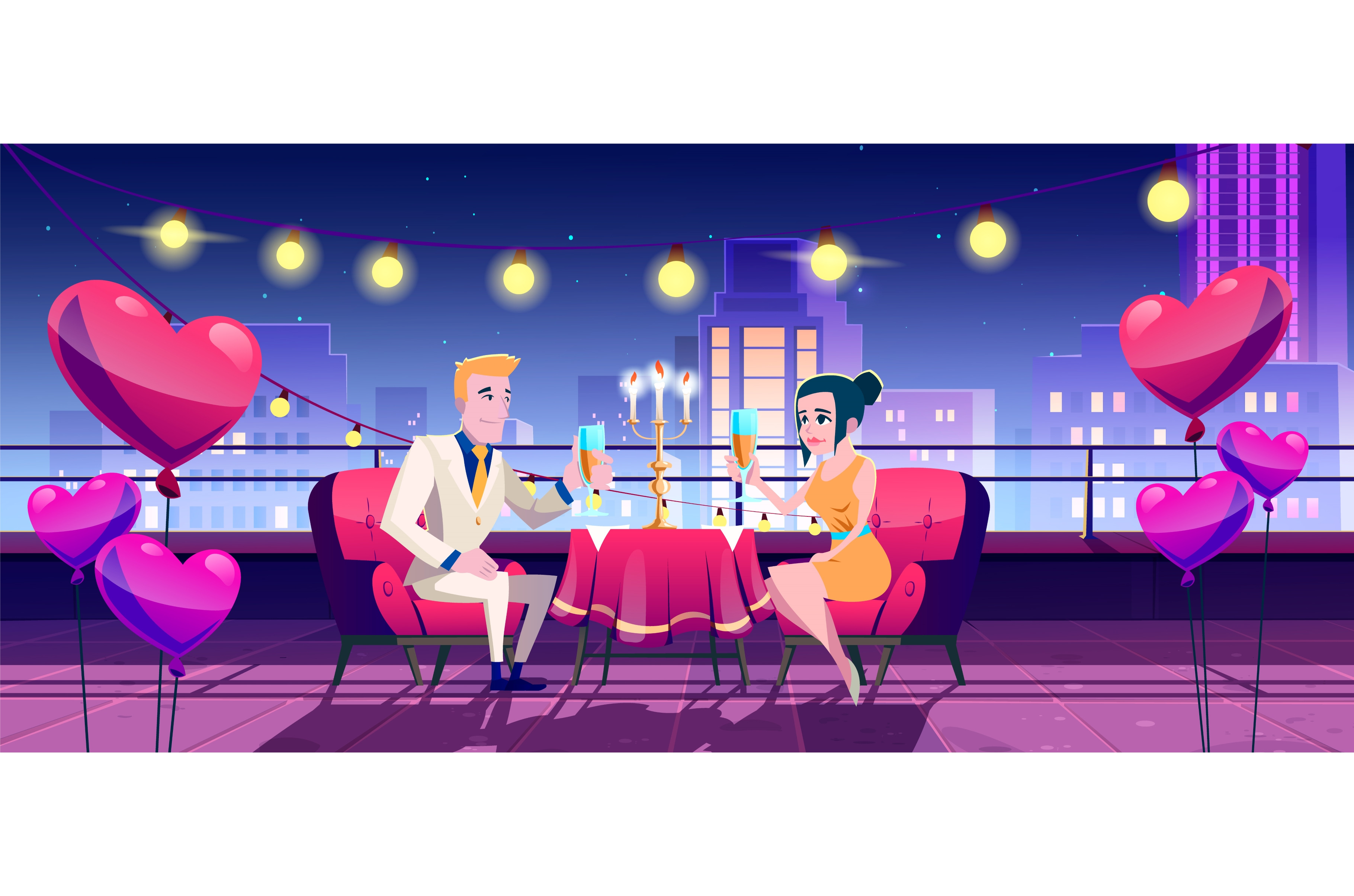 Romantic dinner date at night on | Illustrations ~ Creative Market